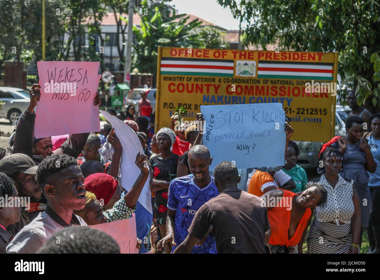 Nakuru, Kenya. 13th June, 2022. Protesters hold placards demanding ...