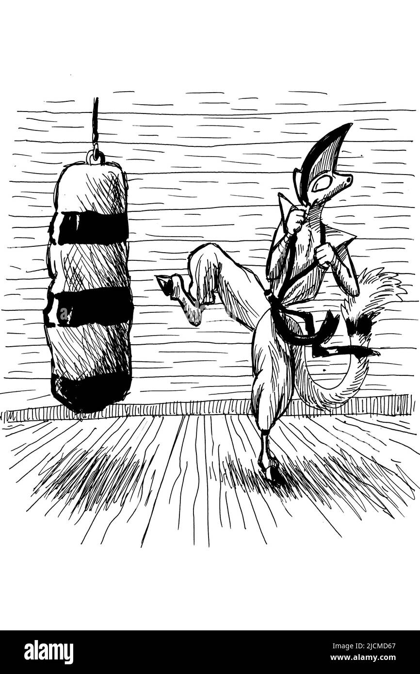 Black and white ink illustration of a strange alien creature Stock ...