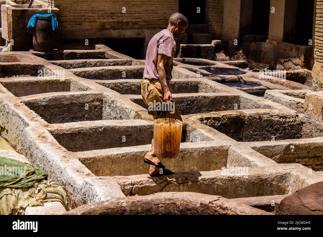 Fez, Morocco - June 13, 2022 Chouara Tannery, The dyeing vats at ...