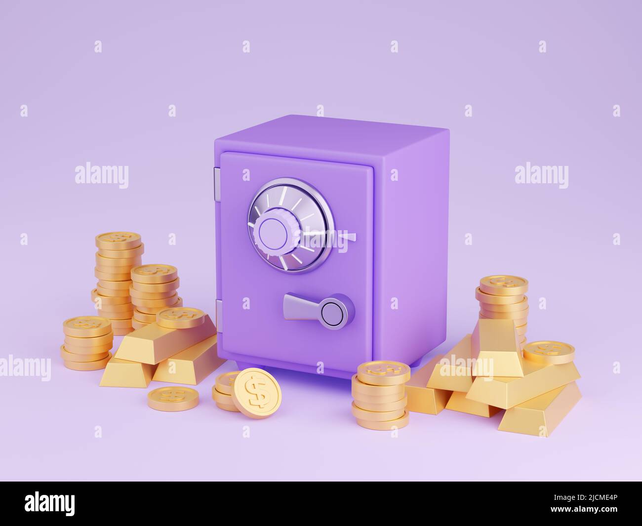 Safe box with money 3d render - illustration of closed purple strongbox ...