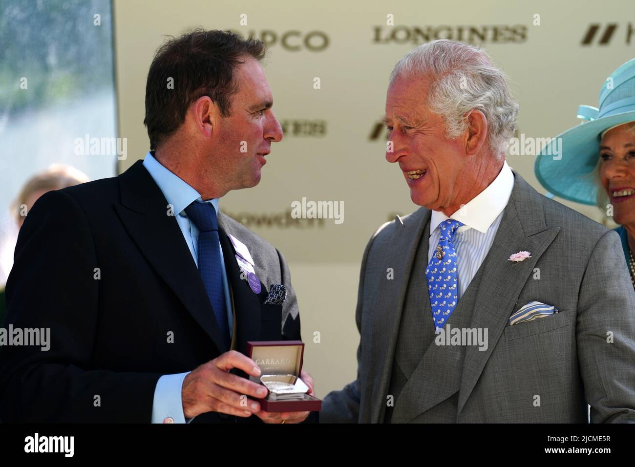 Trainer Charlie Appleby speaks to The Prince of Wales after winning the ...