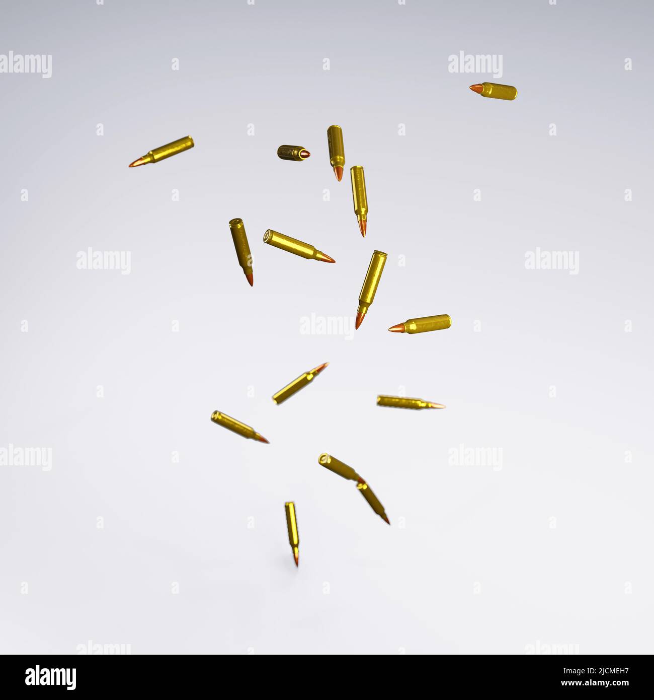 3d render of flying or dropping rifle bullets for gun violence or ...
