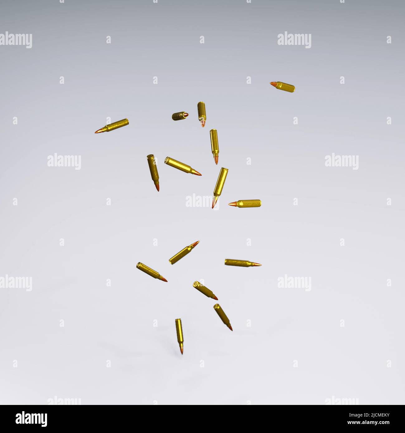 3d render of flying or dropping rifle bullets for gun violence or ...