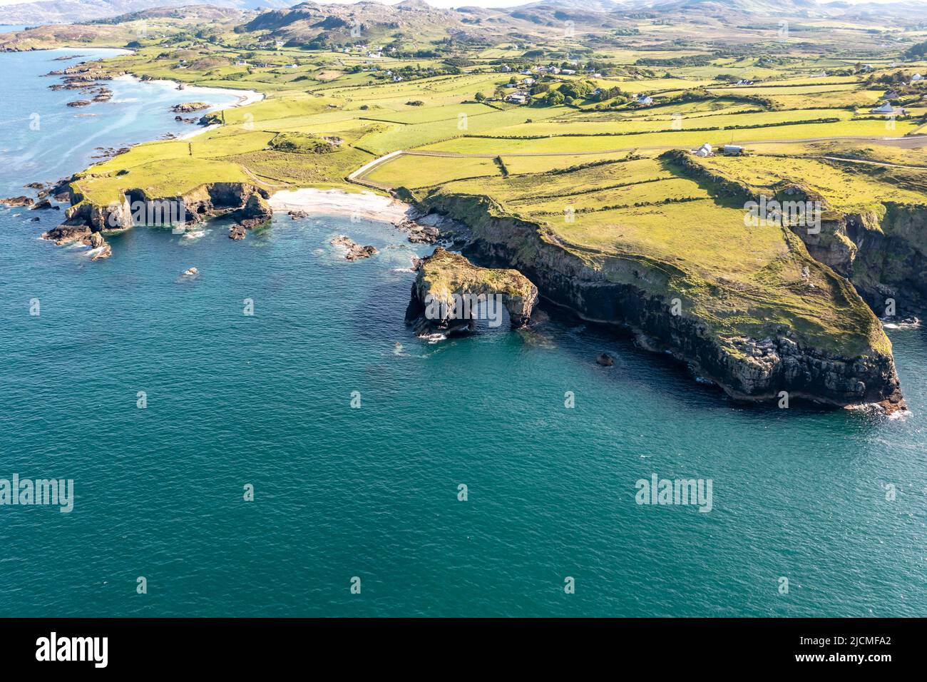 Aerial view of the Great Pollet Sea Arch, Fanad Peninsula, County Donegal, Ireland Stock Photo ...