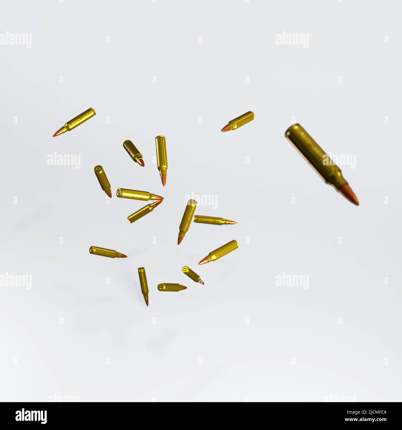 3d render of flying or dropping rifle bullets for gun violence or ...