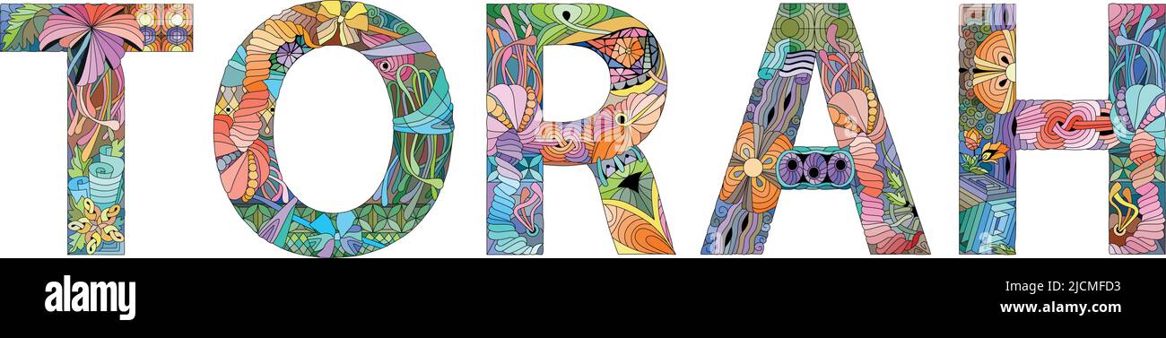 Hand-painted art design. Illustration word TORAH painted in warm colors ...