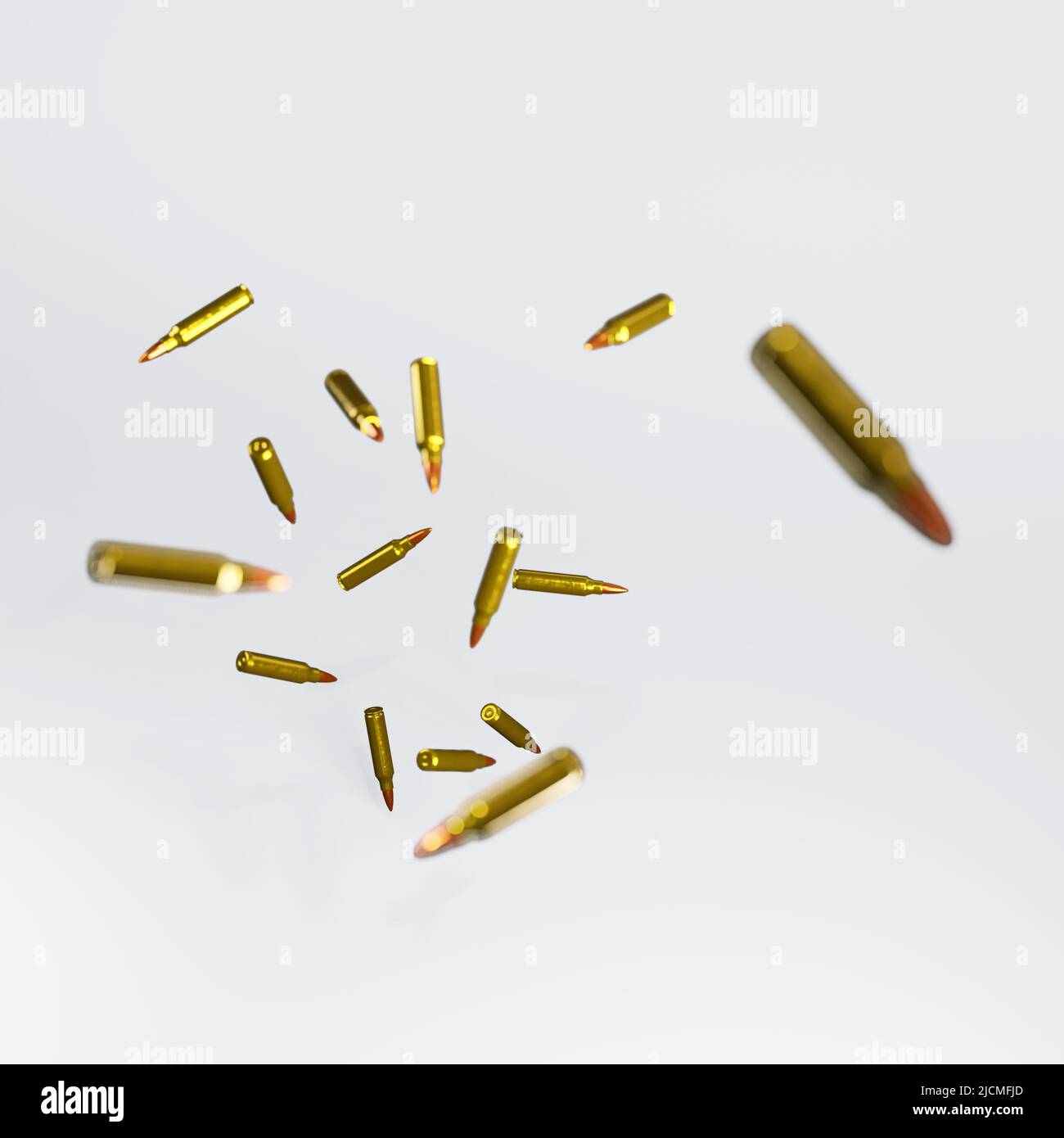 3d render of flying or dropping rifle bullets for gun violence or ...