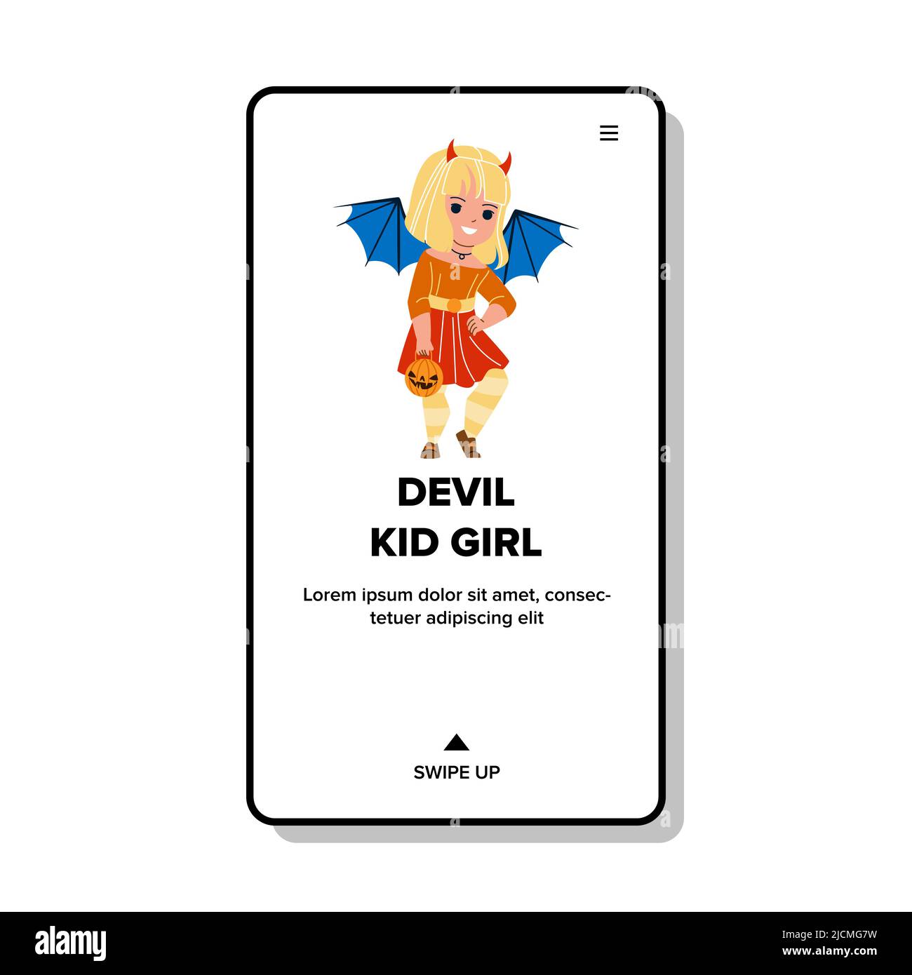 Devil Kid Girl Wear Scary Festive Costume Vector Stock Vector Image ...