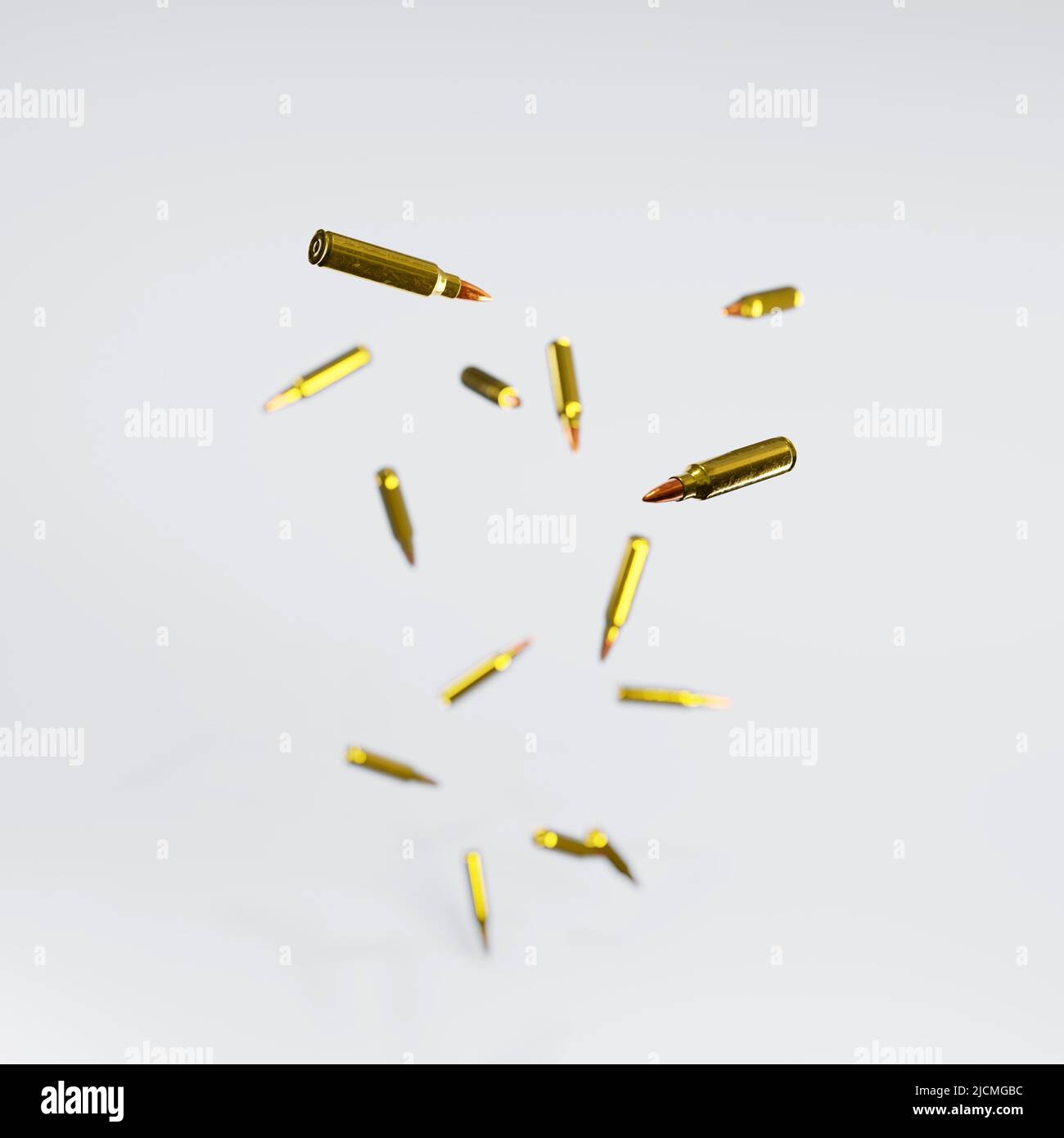 3d render of flying or dropping rifle bullets for gun violence or ...