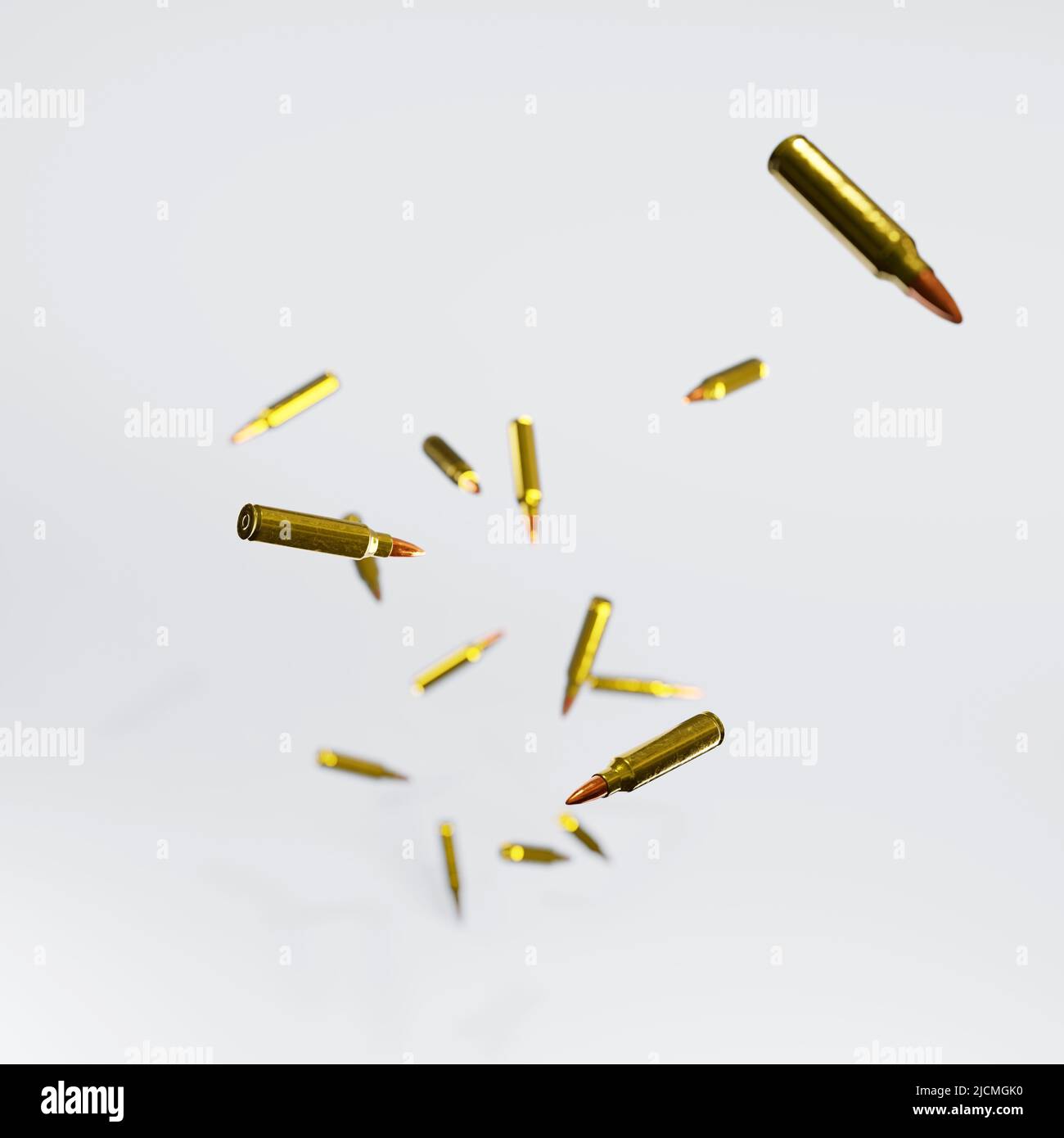 3d render of flying or dropping rifle bullets for gun violence or ...