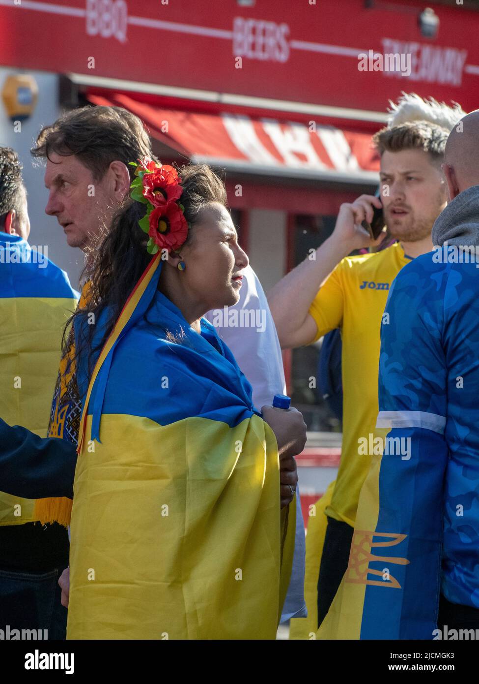 Glasgow, Scotland. UK. June 1st, 2022: Ukraine fans hanging outside ...