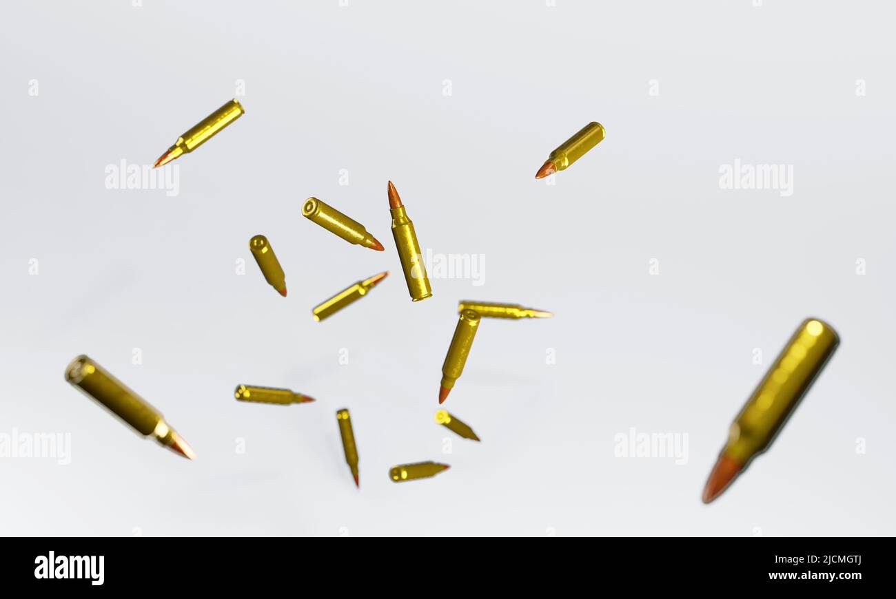 3d render of flying or dropping rifle bullets for gun violence or control concepts Stock Photo ...