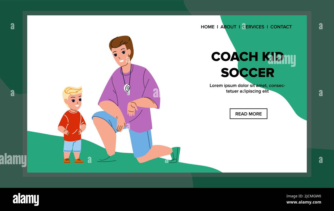 Kid Coach Soccer Teaching For Little Boy Vector Stock Vector Image ...