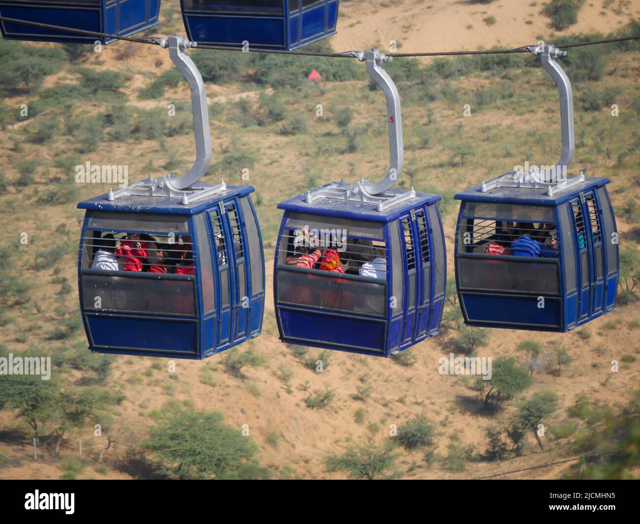 Ropeway or cable car for mountain temple pilgrims in Pushkar, Rajasthan ...