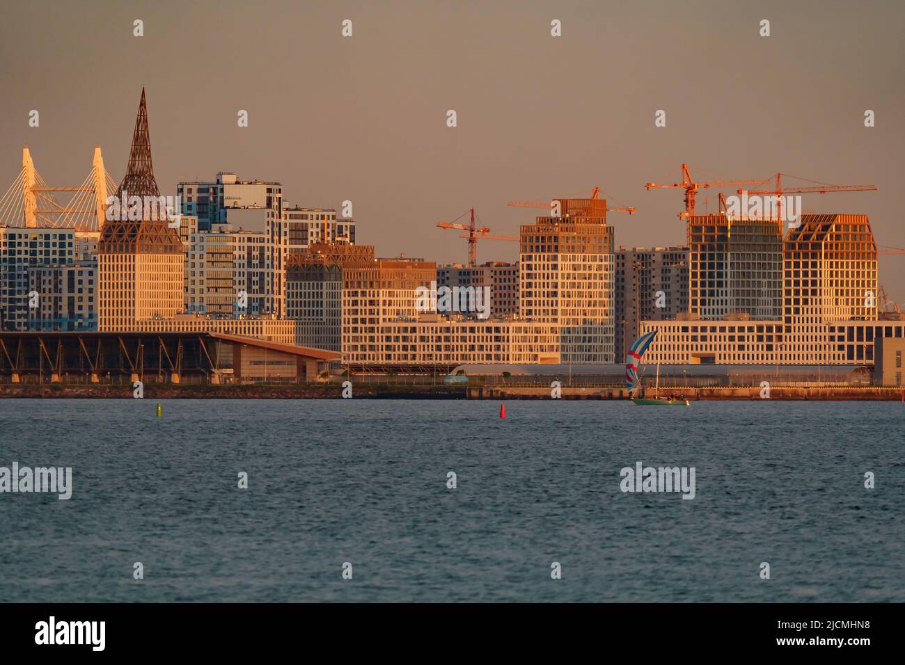 The residential complex under construction on the embankment of the ...