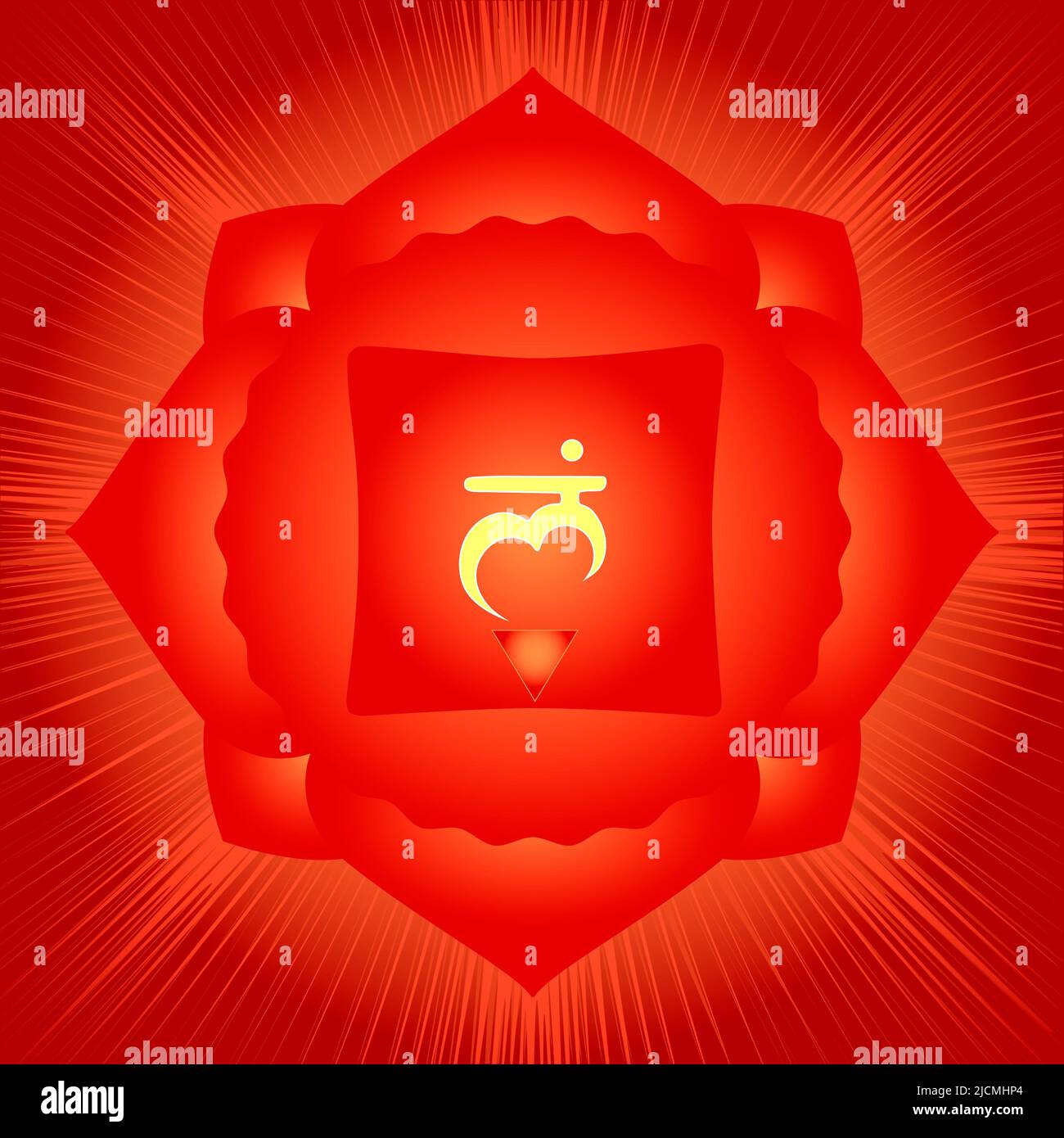 The first chakra of Muladhara. Root chakra in Hindu Sanskrit. Red is a ...