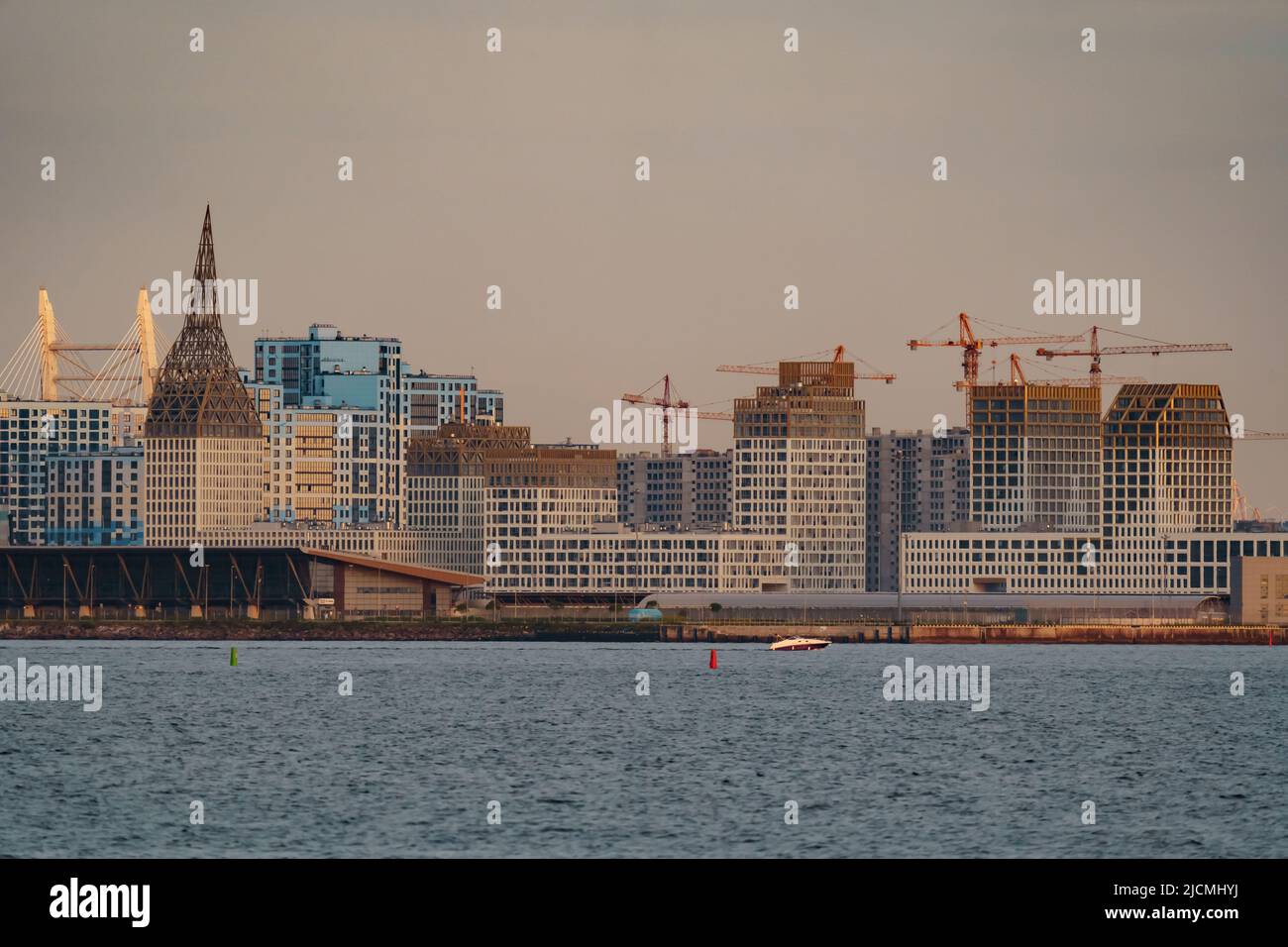 The residential complex under construction on the embankment of the ...