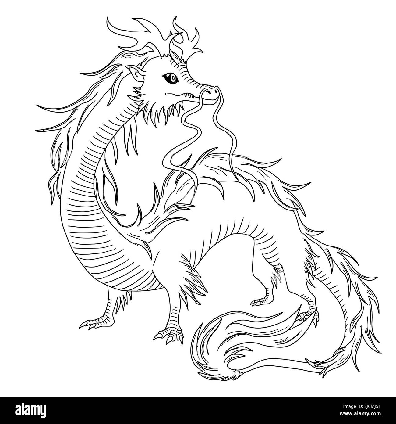 Black and white coloring page ink illustration of a dragon Stock Photo ...