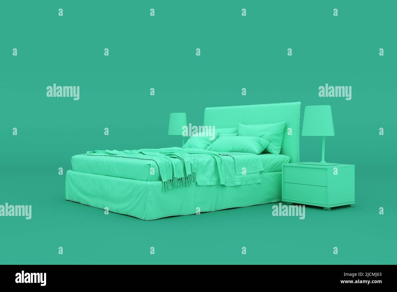 Green bed mockup, green background, monochrome flat style, 3D rendering ...