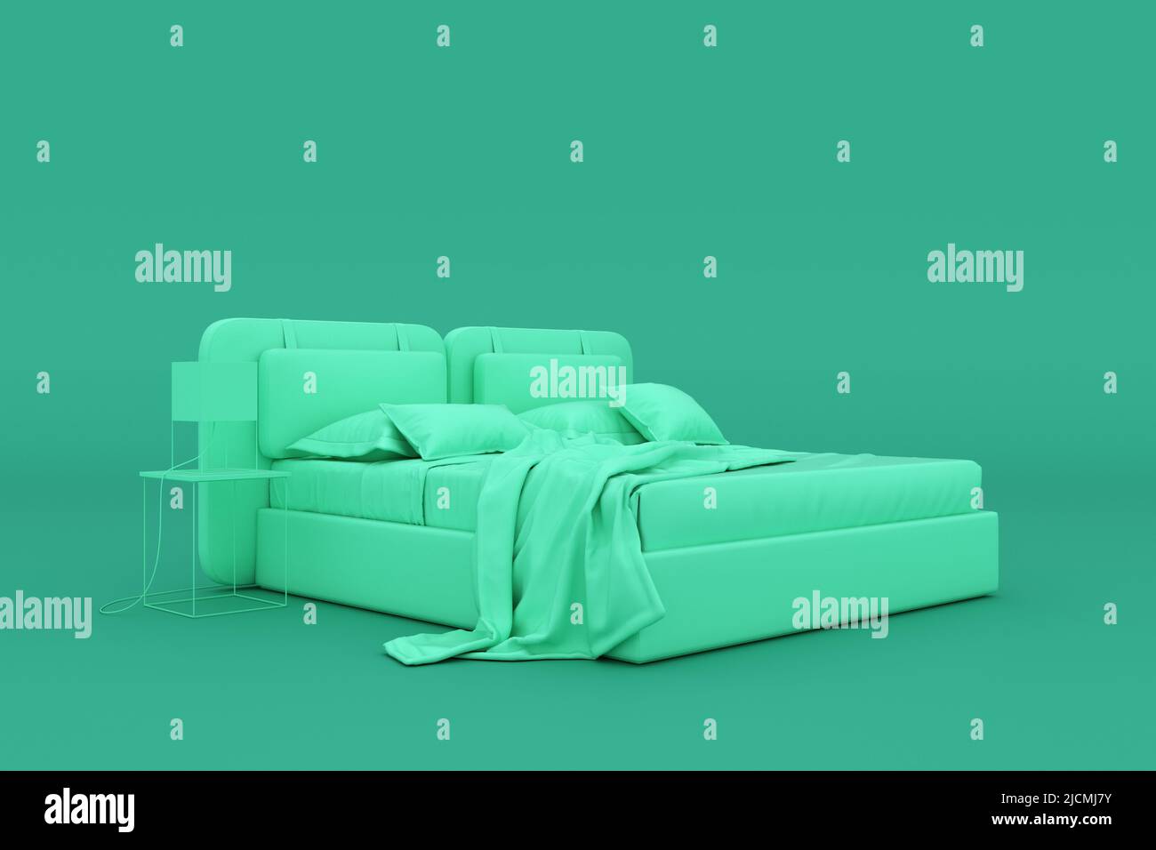 Green bed mockup, green background, monochrome flat style, 3D rendering ...