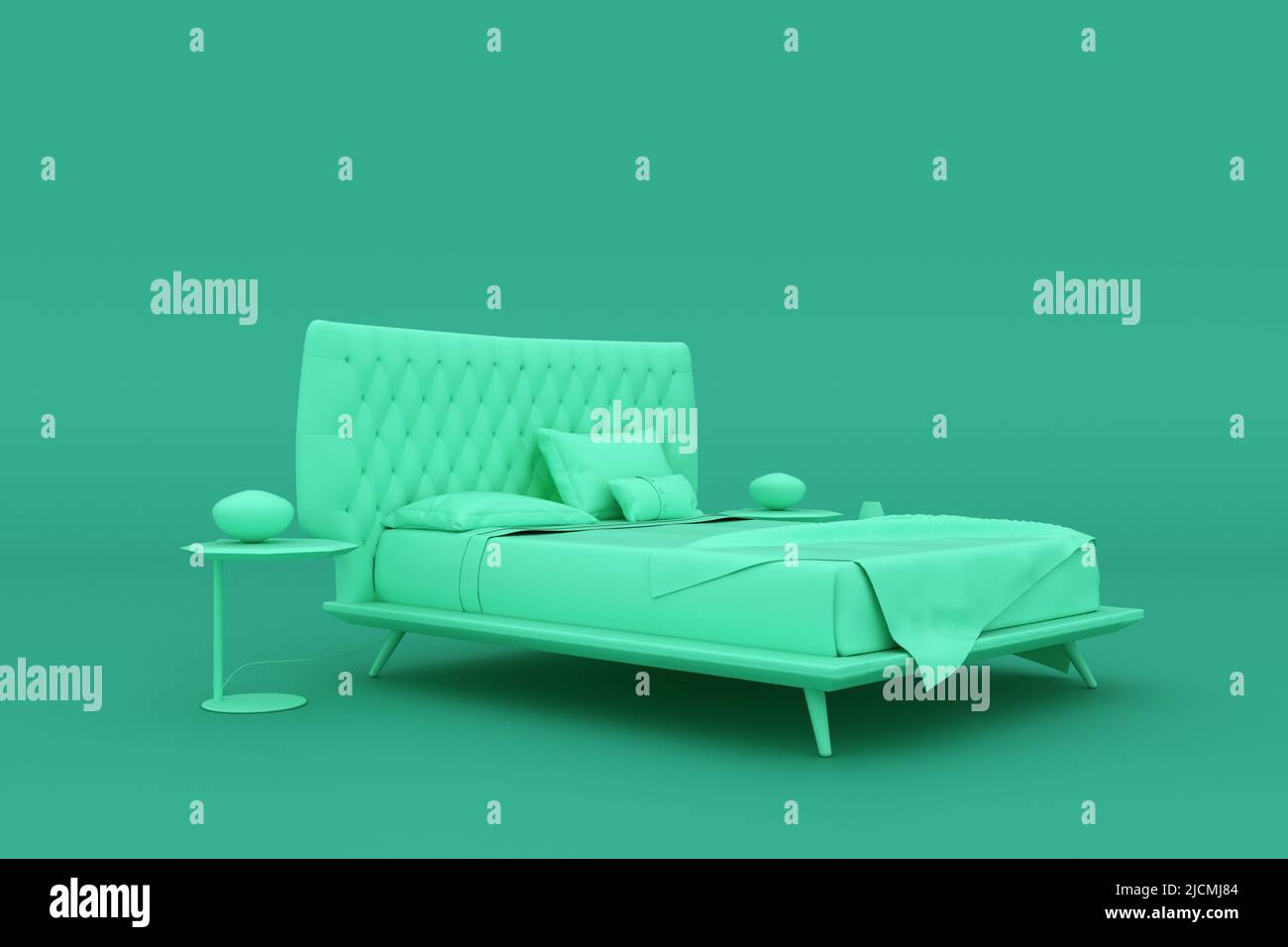 Green bed mockup, green background, monochrome flat style, 3D rendering ...