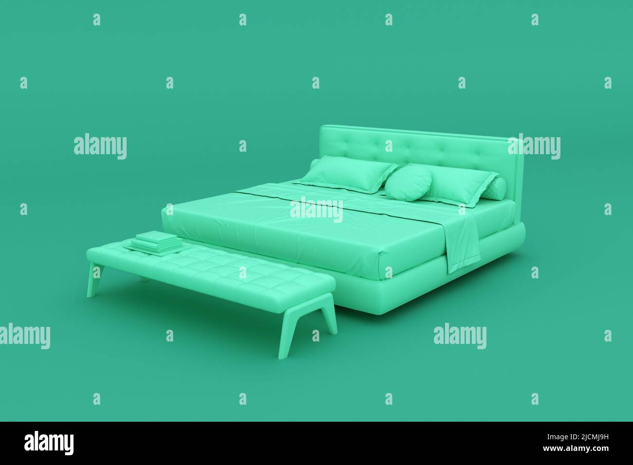 Green bed mockup, green background, monochrome flat style, 3D rendering ...