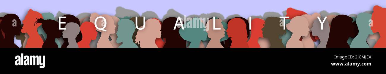 Word - Equality. Silhouette profile group of men and women of diverse ...