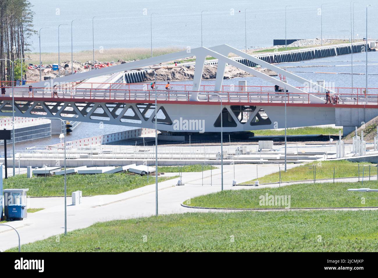 Construction site on the Vistula Spit canal which connect port of ...