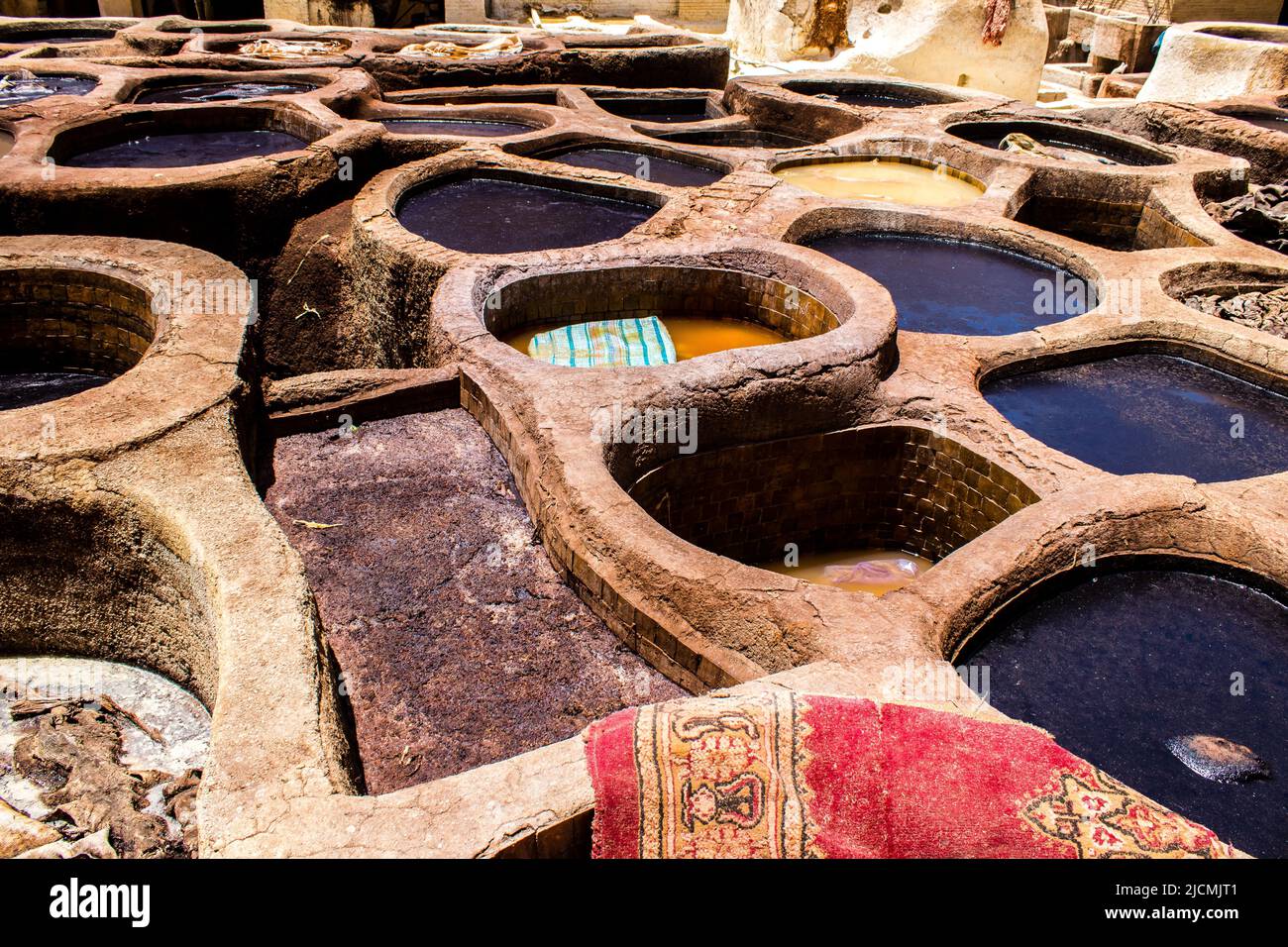 Fez, Morocco - June 13, 2022 Chouara Tannery, The dyeing vats at ...