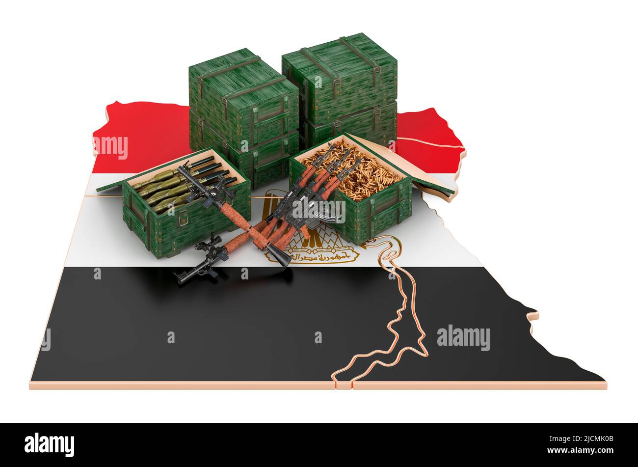 Egyptian map with weapons. Military supplies in Egypt, concept. 3D ...