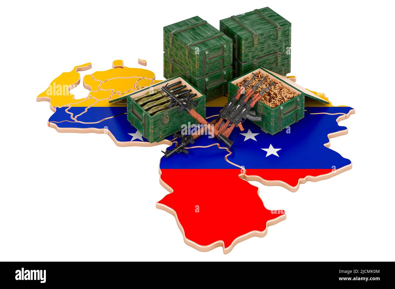 Colombian map with weapons. Military supplies in Colombia, concept. 3D ...
