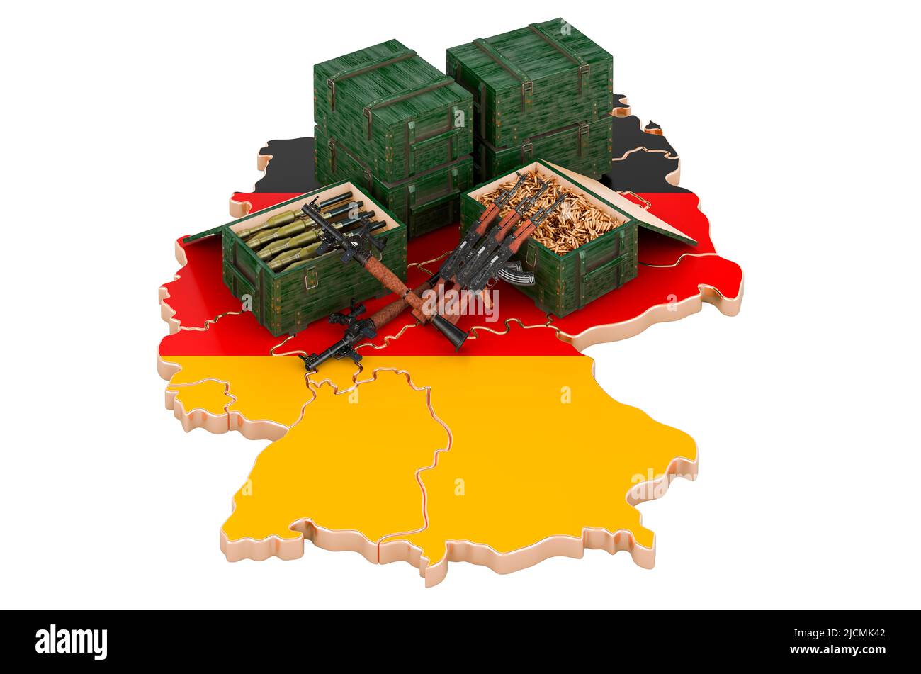 German map with weapons. Military supplies in Germany, concept. 3D ...