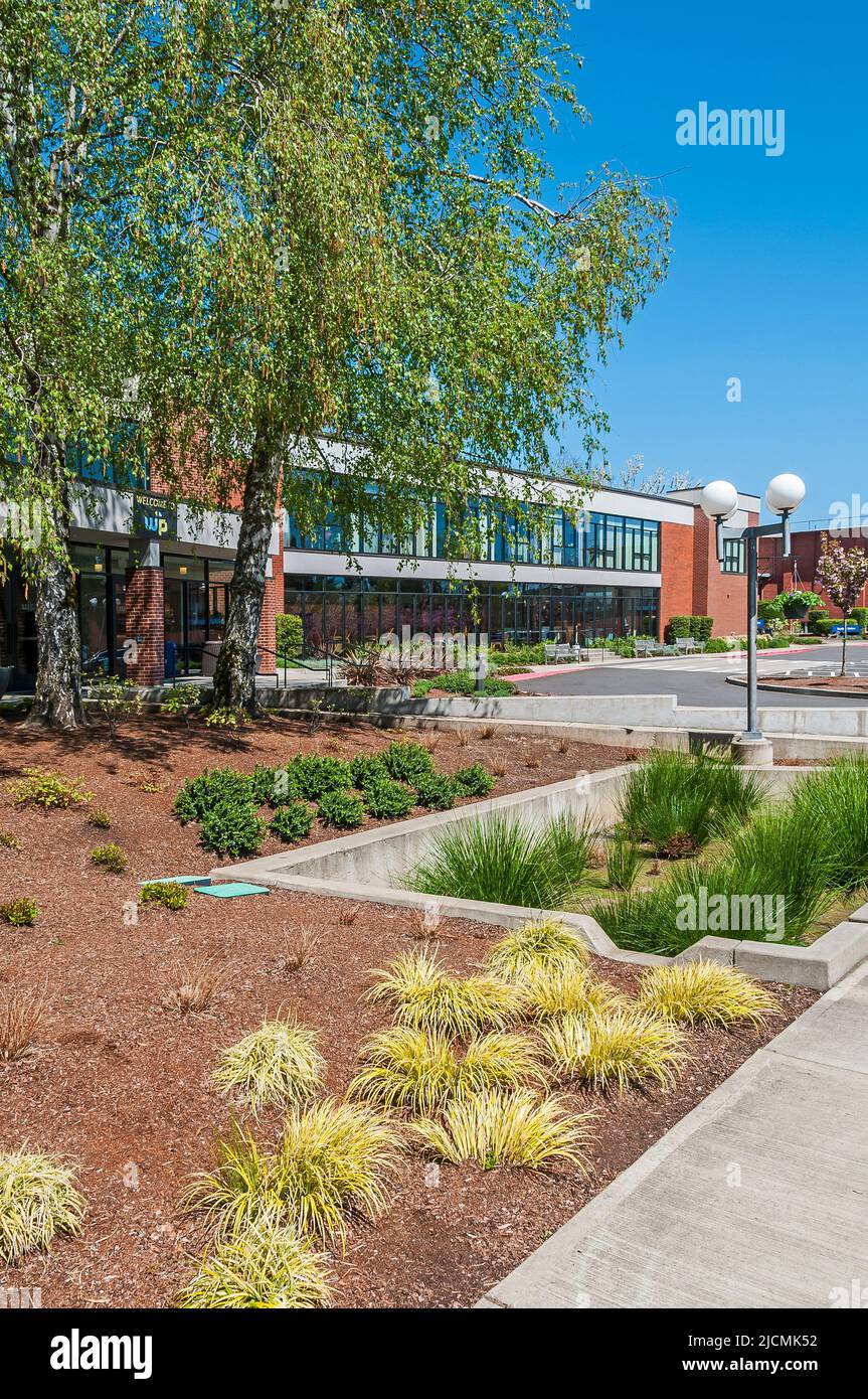 Warner Pacific University campus in Portland, Oregon. A lamp post is in ...