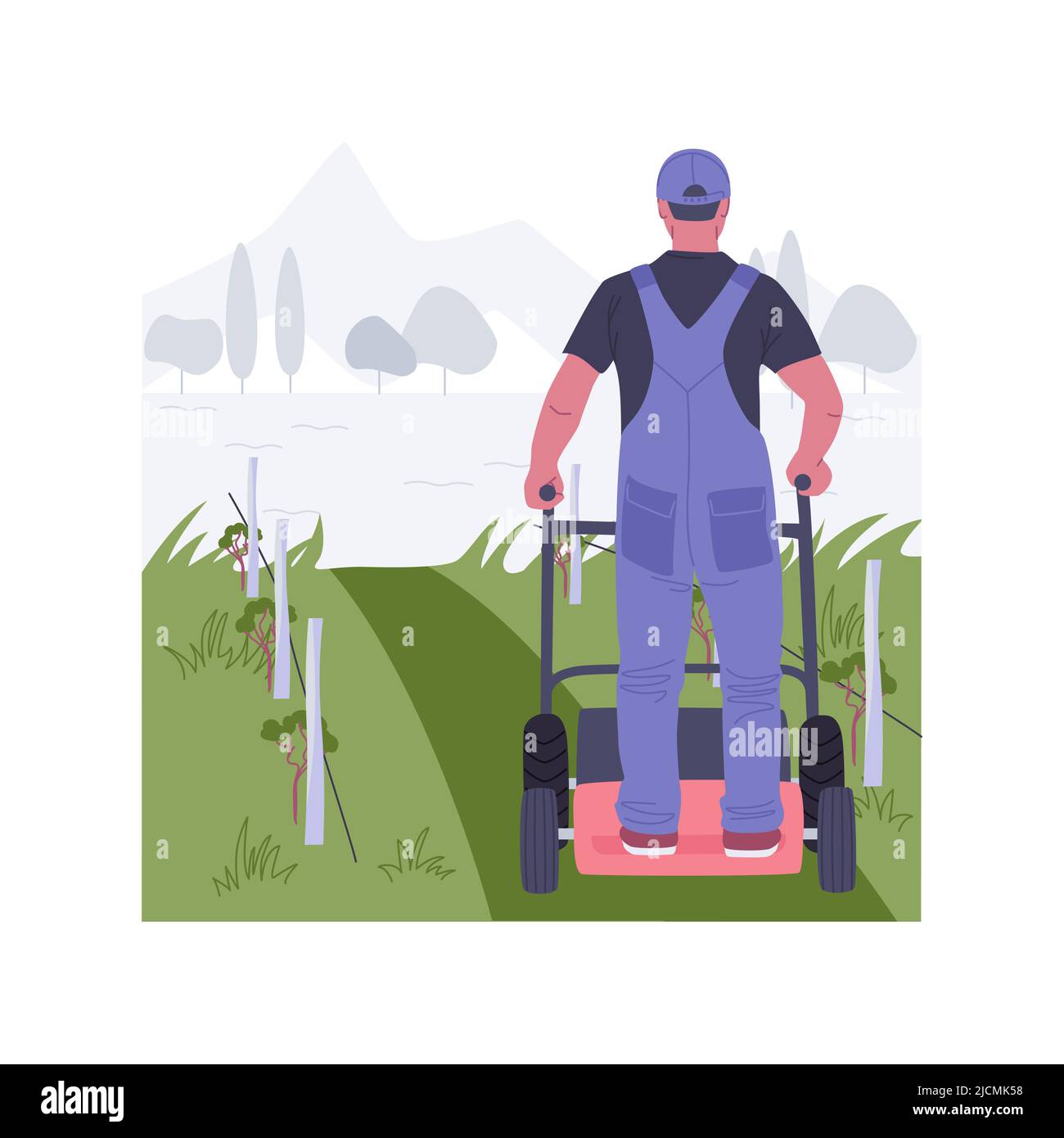 Controlling weeds by mowing isolated cartoon vector illustrations Stock ...