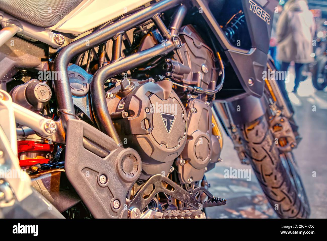 Triumph Tiger engine block on a motorcycle of the British manufacturer ...