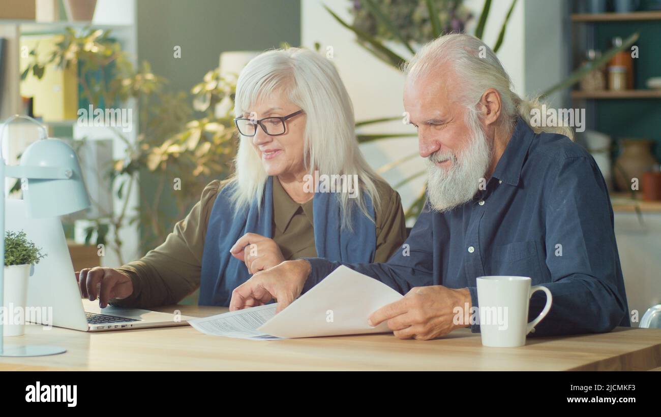 An Elderly Man and Woman Pay Bills And Manage a Budget, Do Accounting ...