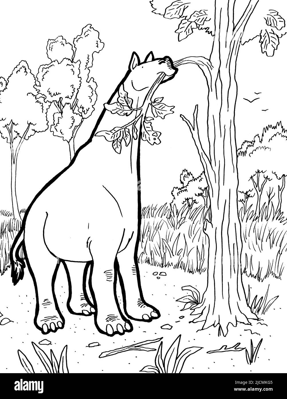 Black and white coloring page of a prehistoric creature Stock Photo - Alamy
