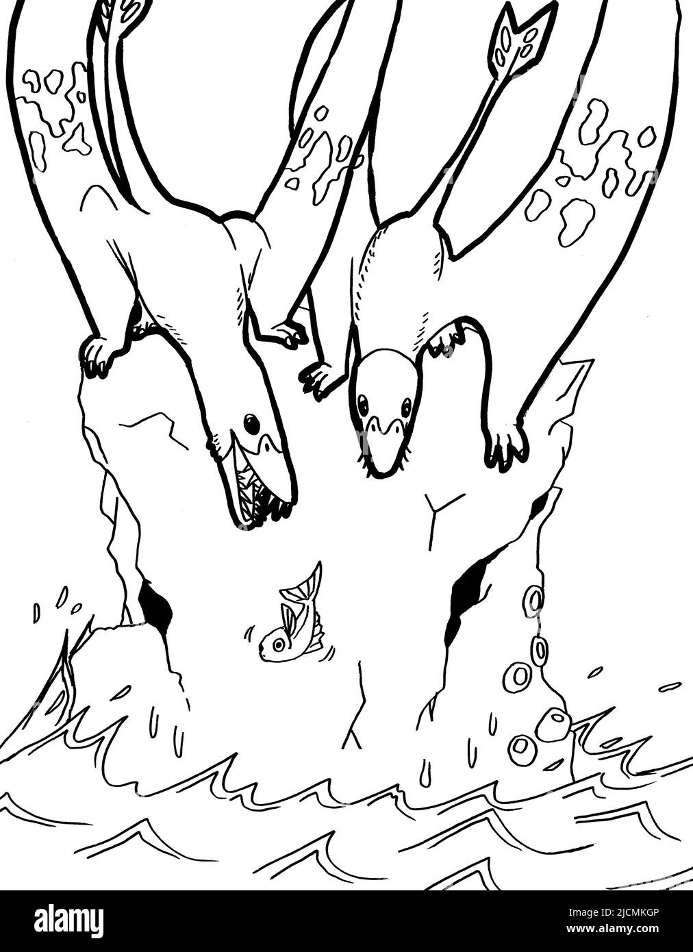 Black and white coloring page of a prehistoric creature Stock Photo - Alamy