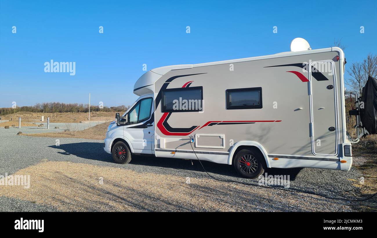 Family vacation trip camper van, holiday trip in motorhome, caravan ...