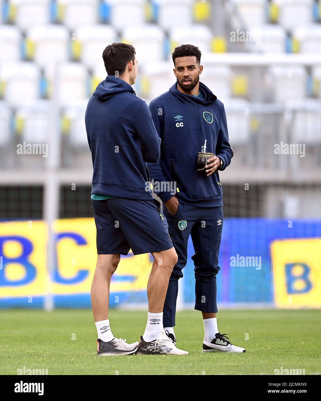 Republic of Ireland's Cyrus Christie inspects the pitch before the UEFA ...