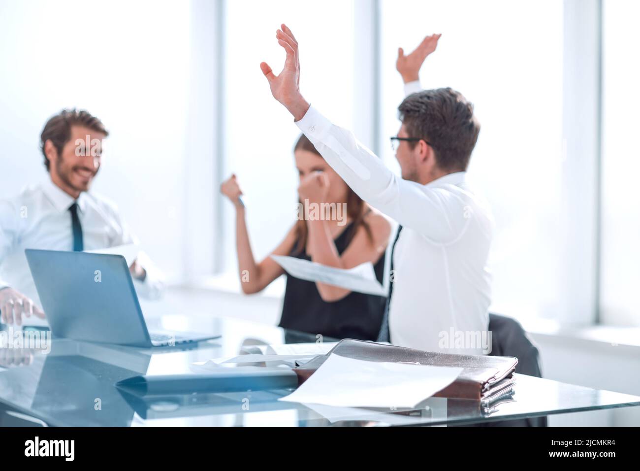 happy employees showing the success of teamwork Stock Photo - Alamy
