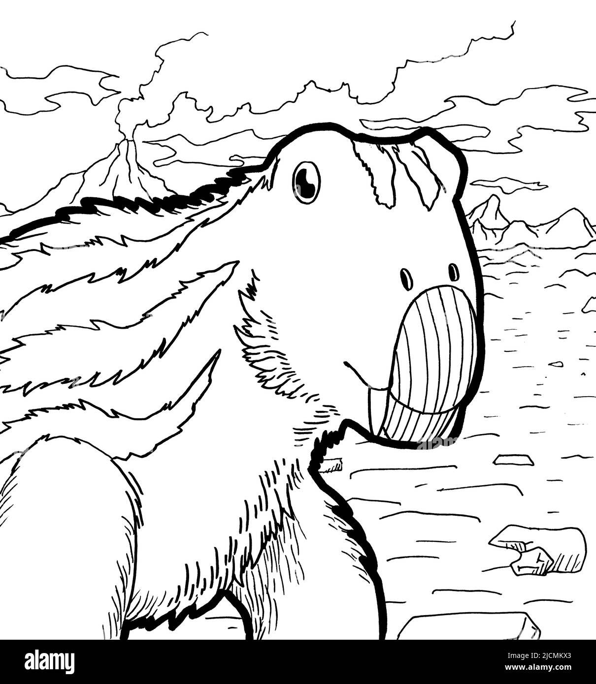 Black and white coloring page of a prehistoric creature Stock Photo - Alamy