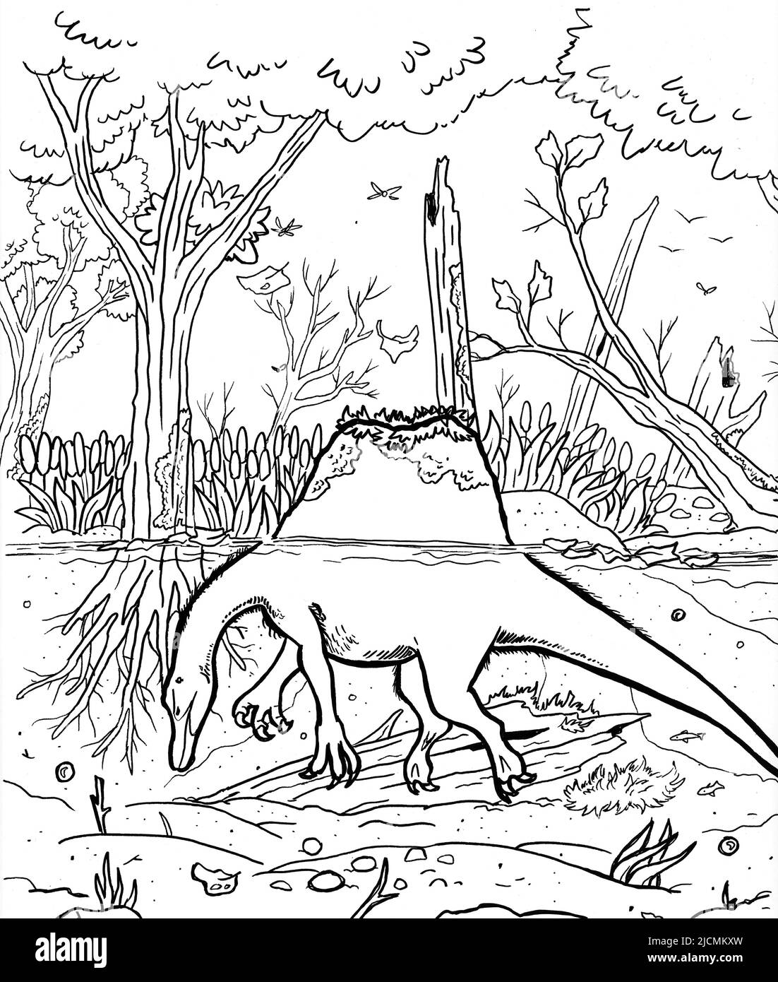 Black and white coloring page of a prehistoric creature Stock Photo - Alamy