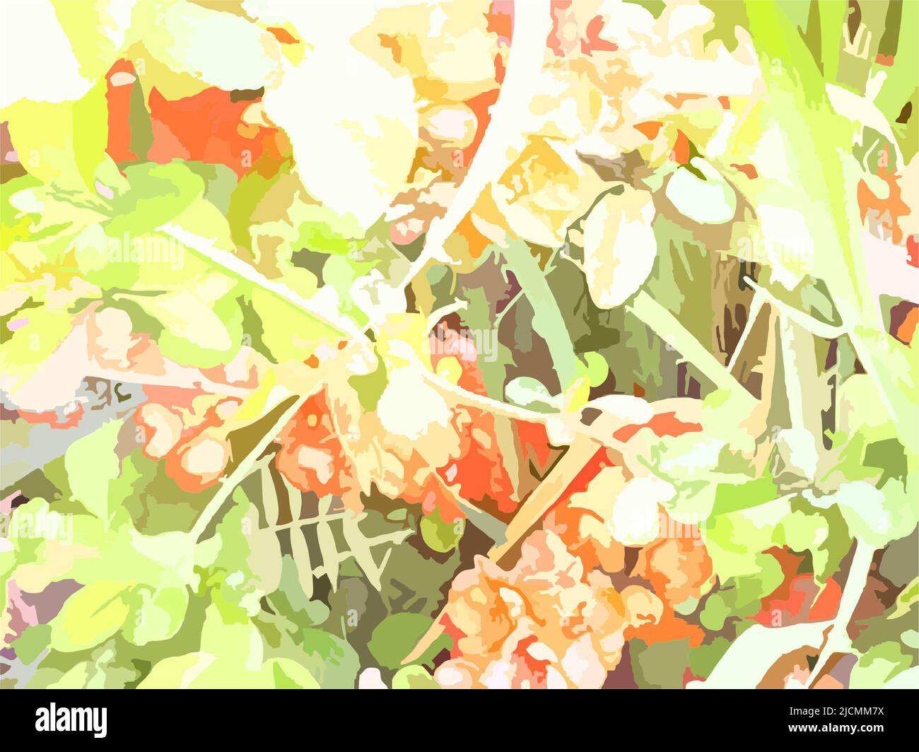 Spring motifs in green-orange tonality for textiles or prints. Bright ...