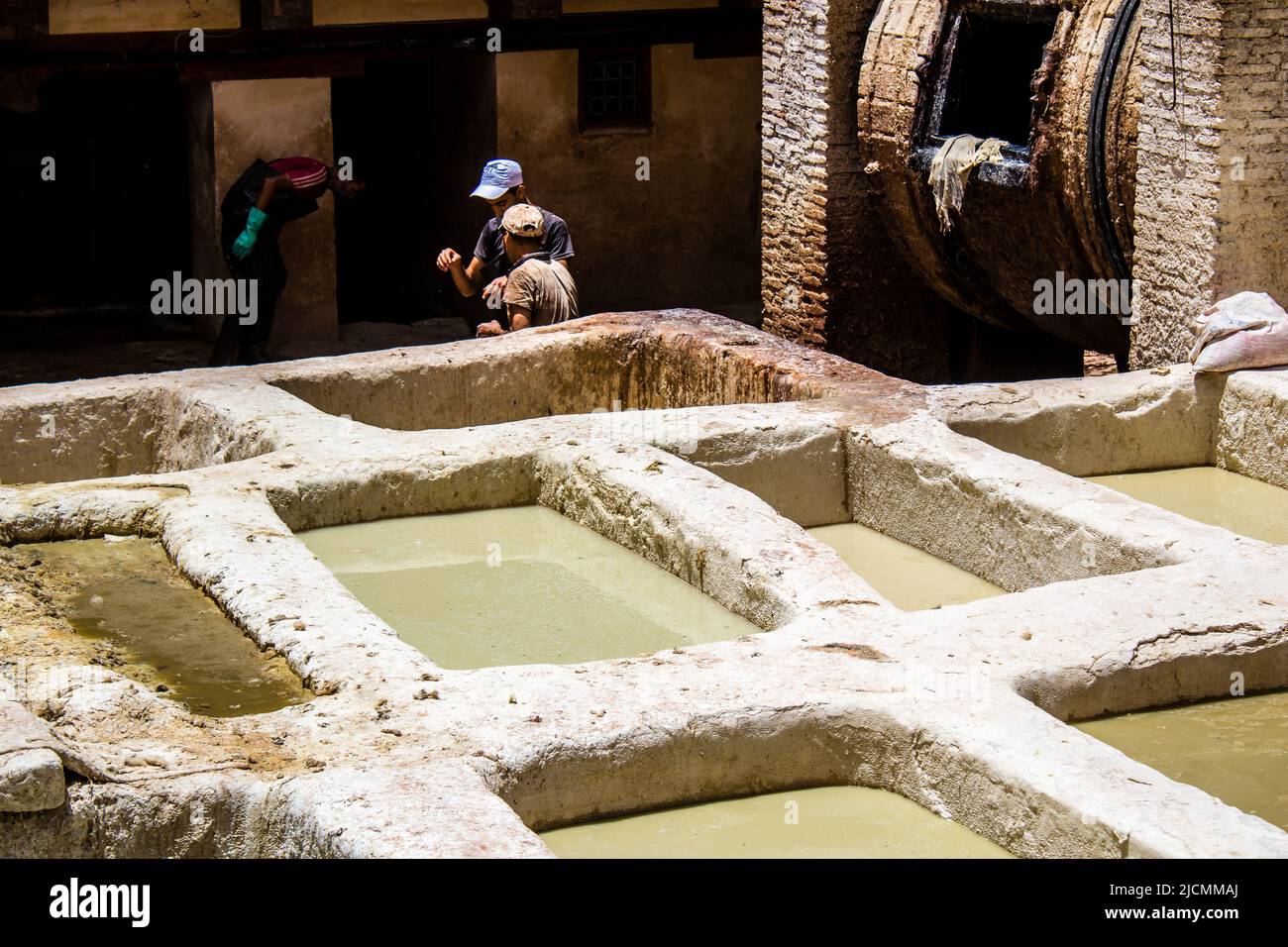 Fez, Morocco - June 13, 2022 Chouara Tannery, The dyeing vats at ...