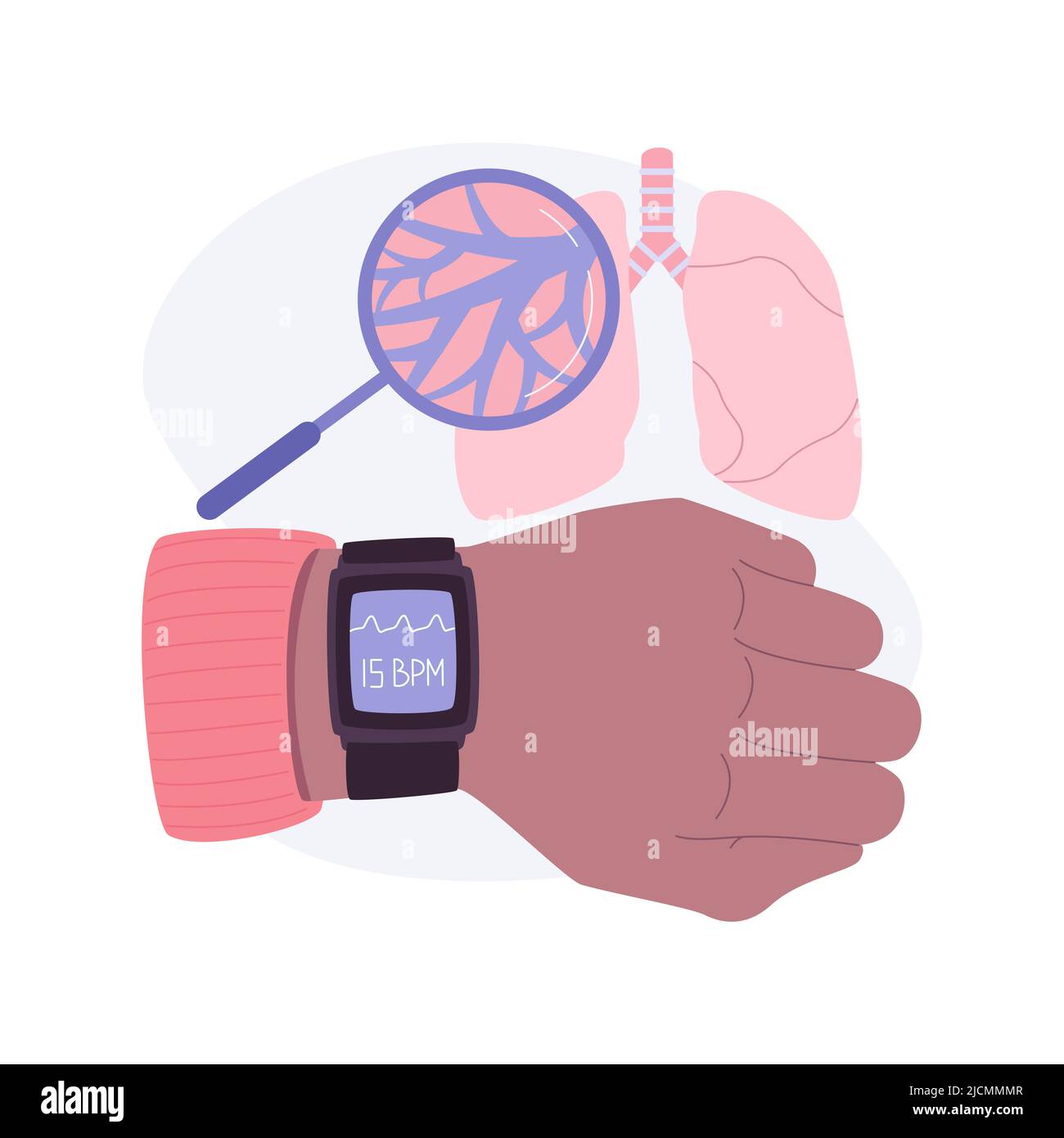 Smartwatch respiration monitoring isolated cartoon vector illustrations ...