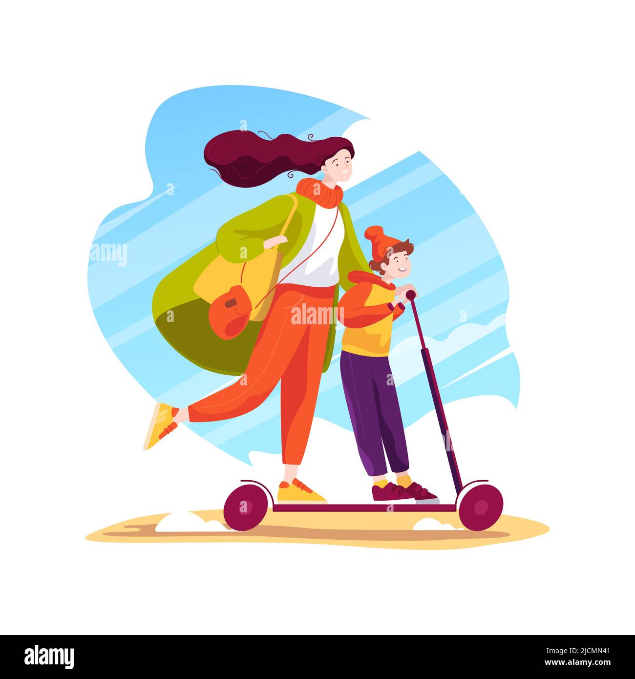 Riding a scooter isolated cartoon vector illustration Stock Vector ...