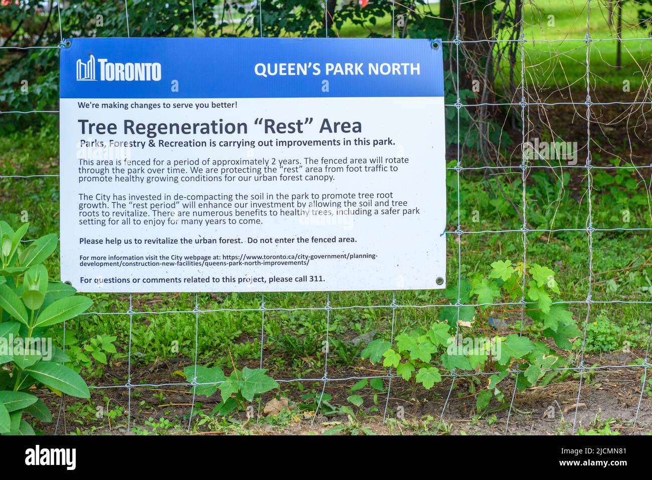 Sign and fence in a Tree Regeneration 'Rest' Area in Queen's Park Stock ...