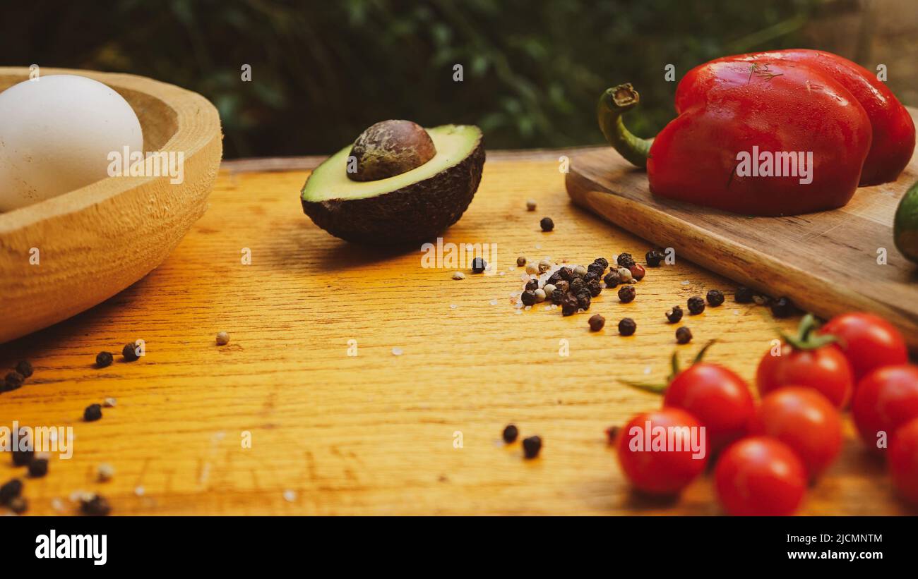 Fresh vegetables for salad dish vintage rustic style Stock Photo - Alamy