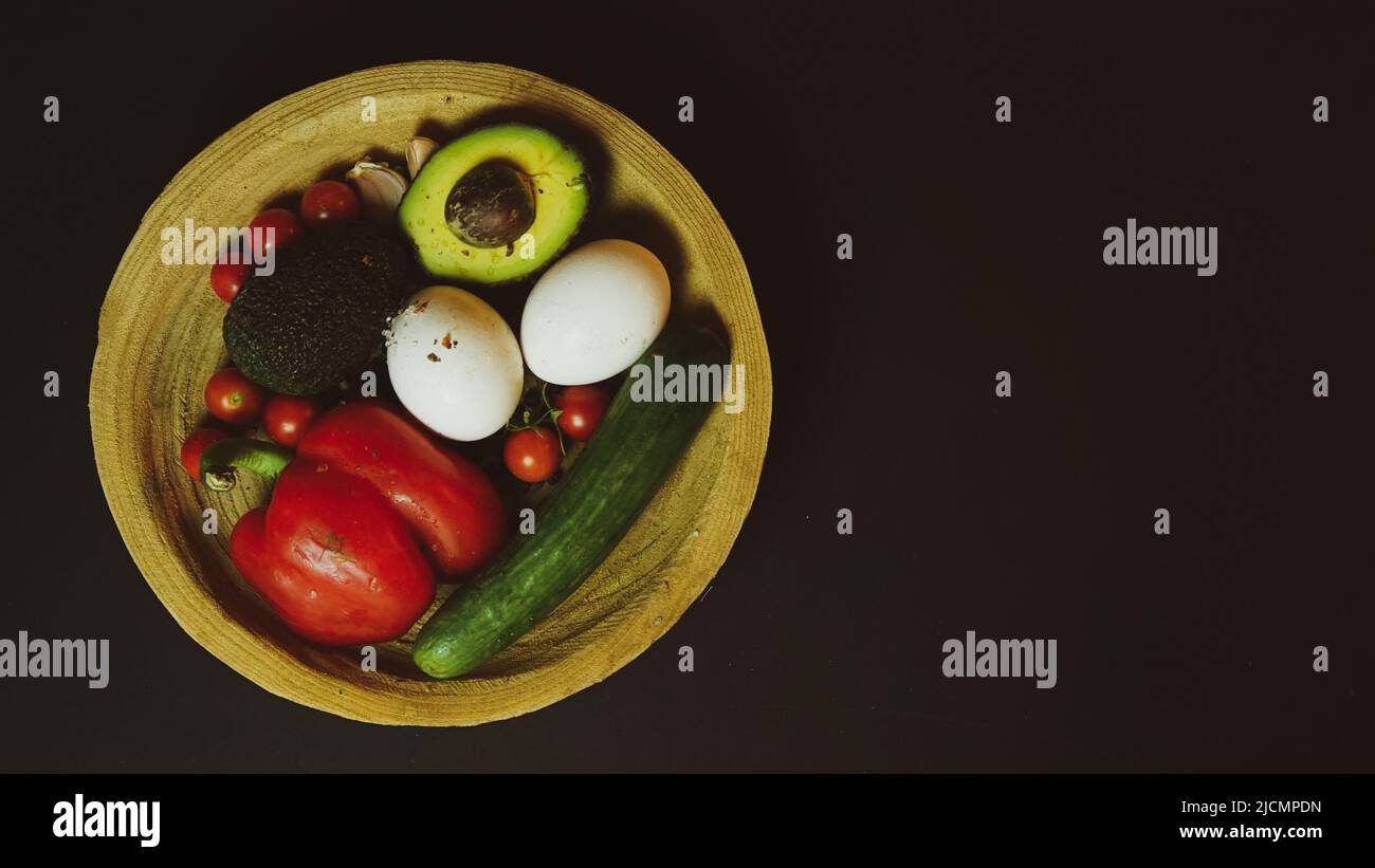 Fresh vegetables for salad dish vintage rustic style Stock Photo - Alamy
